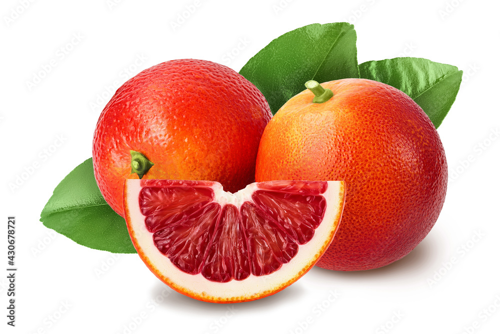 Blood red oranges isolated on white background with clipping path and ...