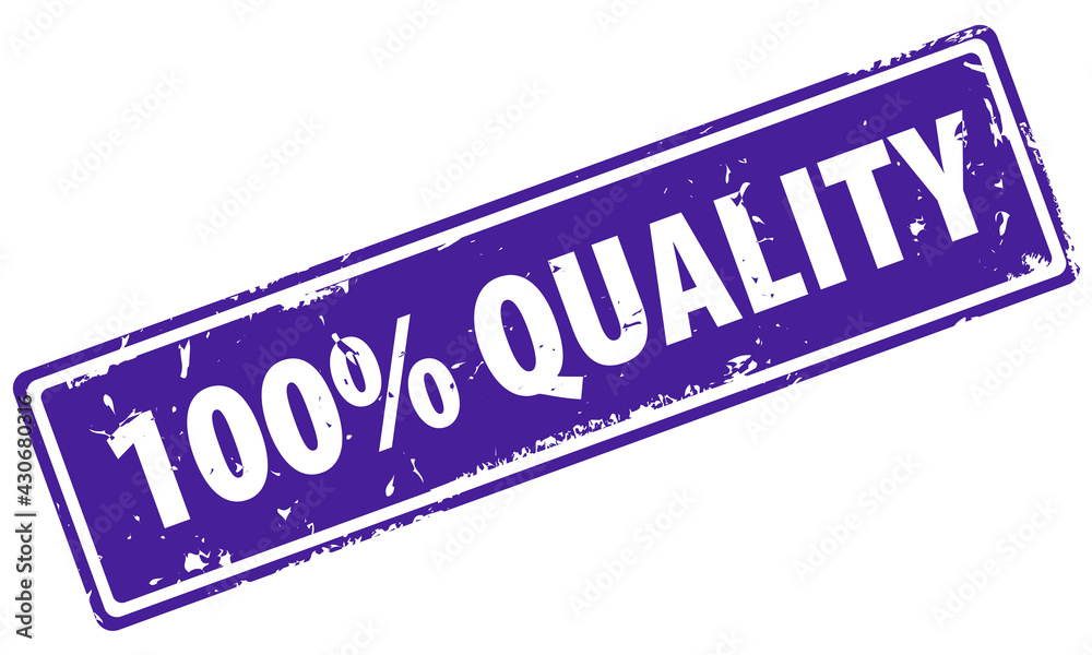 100 percent quality guarantee square filled rubber stamp icon isolated on white background. 100 ...