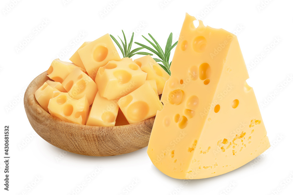 piece of cheese isolated on white background with clipping path and ...