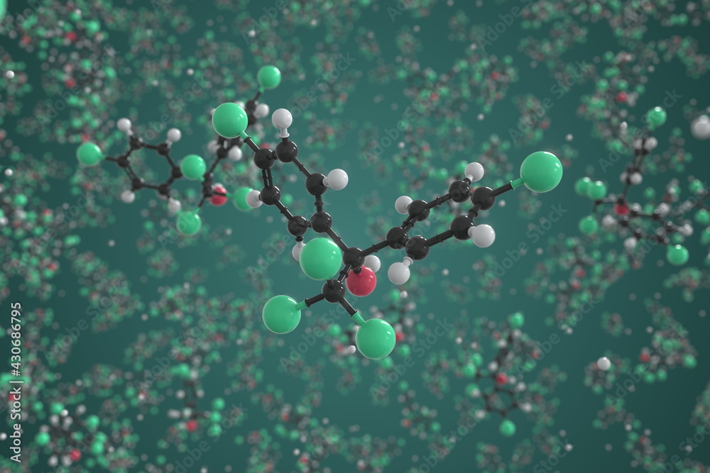 Dicofol molecule, ball-and-stick molecular model. Chemical 3d rendering ...