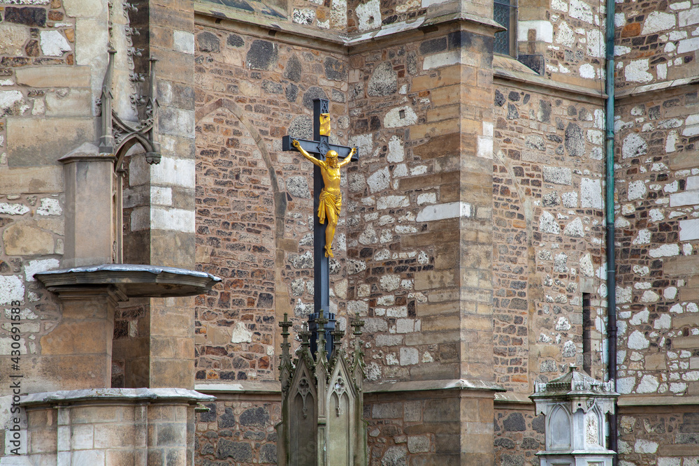 Cross with the crucifixion of Jesus Christ against the background of ...