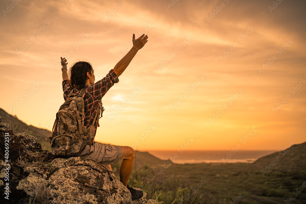 Success achievement running or hiking accomplishment and motivation ...