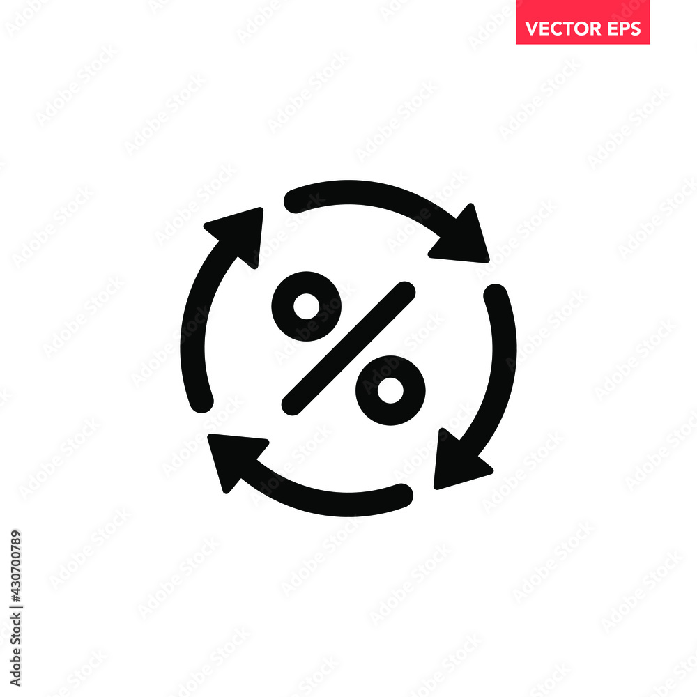 Black round rate exchange icon, simple finanical spin flat design ...