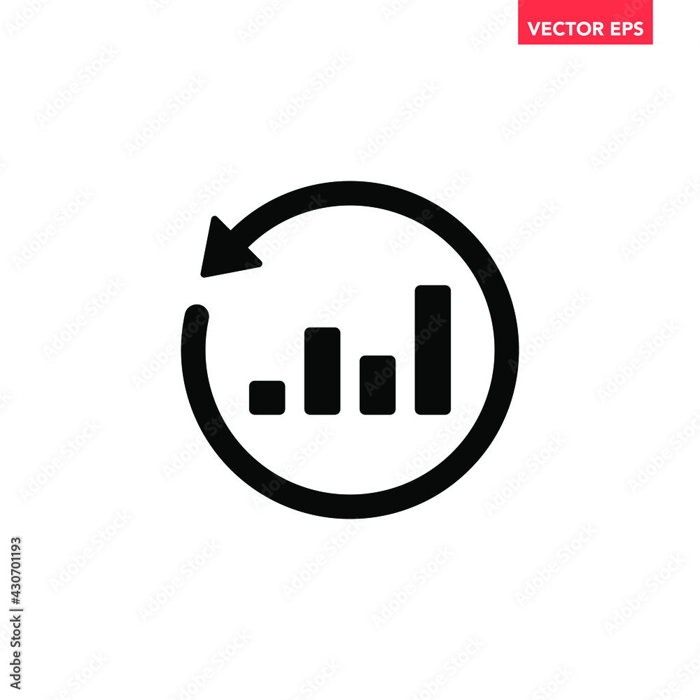 Black single update report graph icon, simple round financial analysis ...