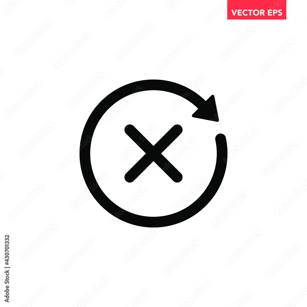 Black round check sync disapproved icon, simple cycle rotating arrows ...