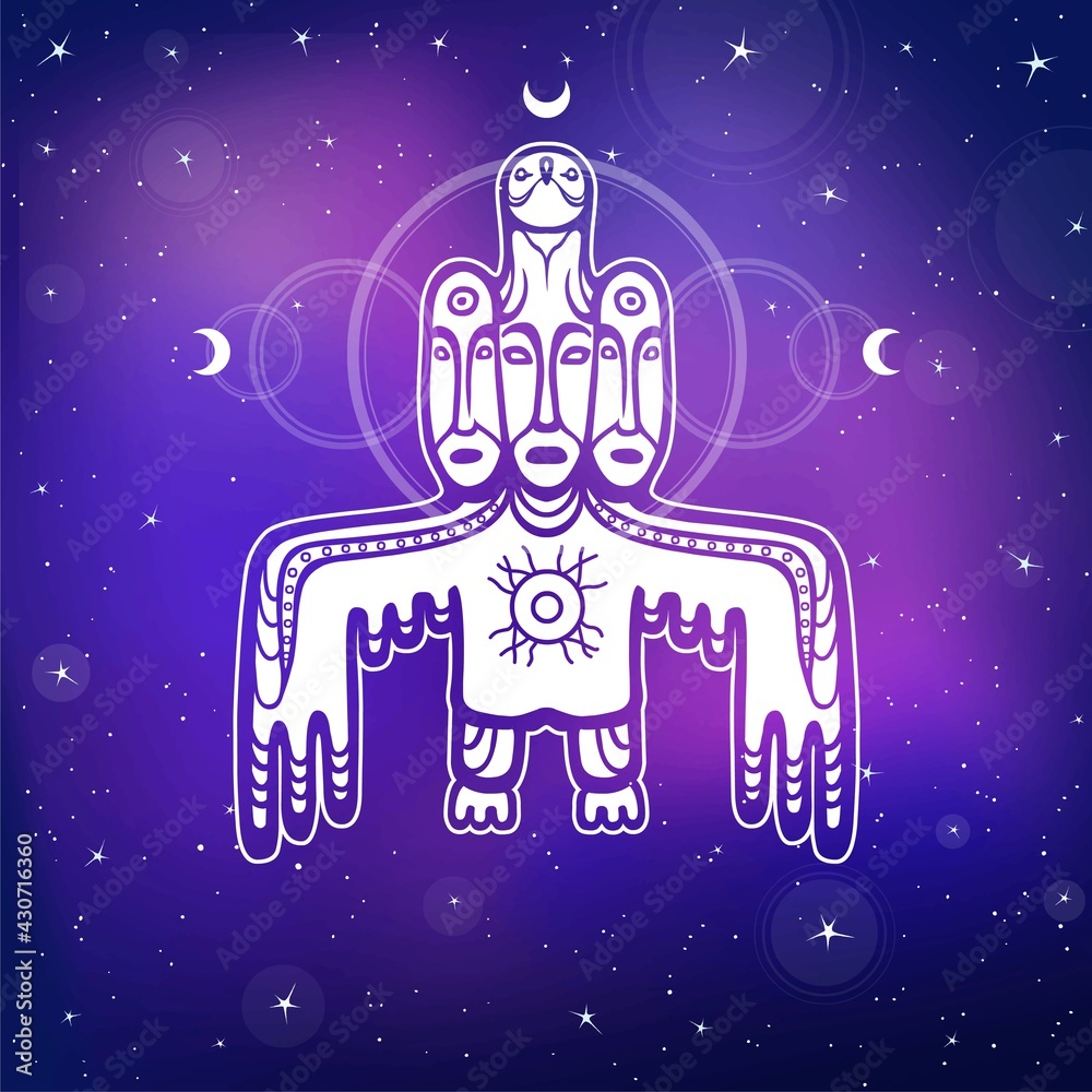 Vetor de Animation image of ancient pagan deity. God, idol, totem. Bird ...