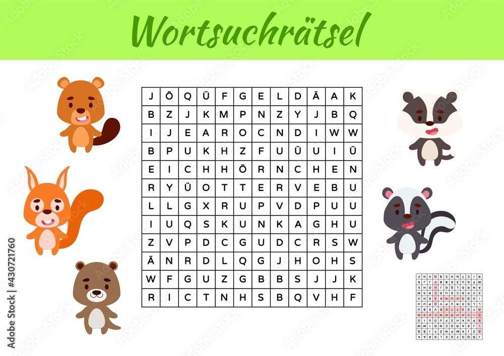 Wortsuchrätsel - Word search puzzle. Kids activity worksheet colorful ...