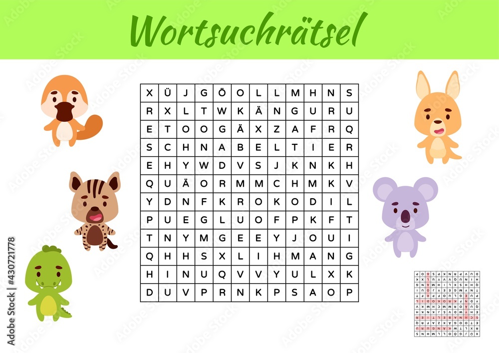 Wortsuchrätsel - Word search puzzle. Kids activity worksheet colorful ...