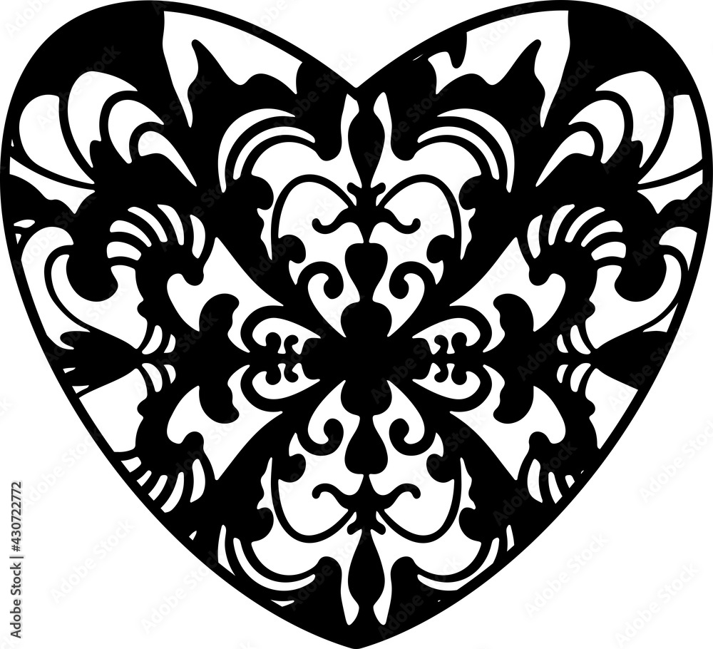 Heart vector mandala. Paper or laser cut template. Valentine card ...