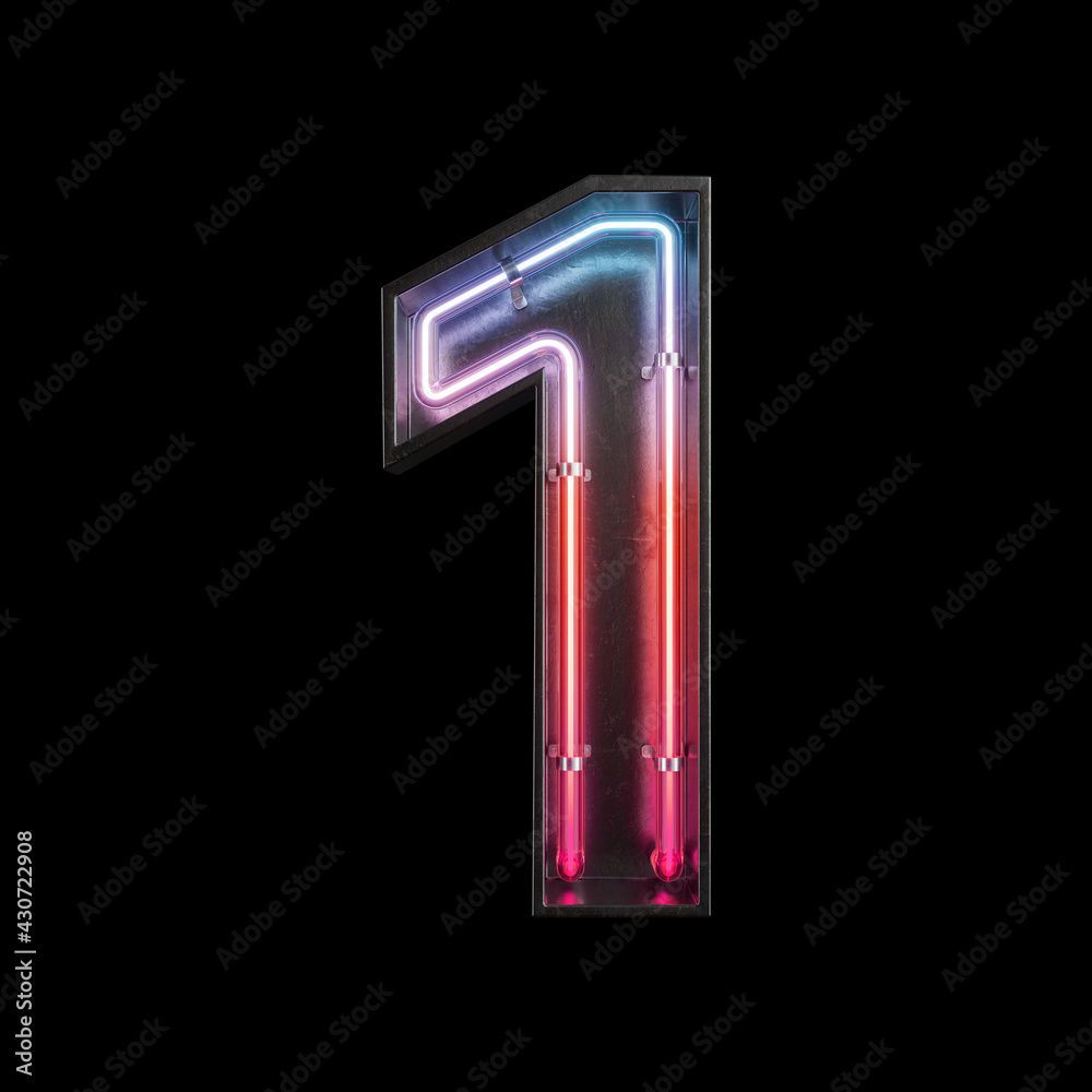 Number 1, Alphabet made from Neon Light with clipping path Stock Photo ...