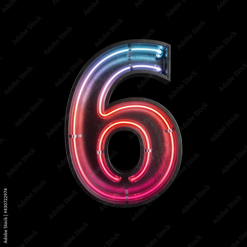 Number 6, Alphabet made from Neon Light with clipping path Stock Photo ...