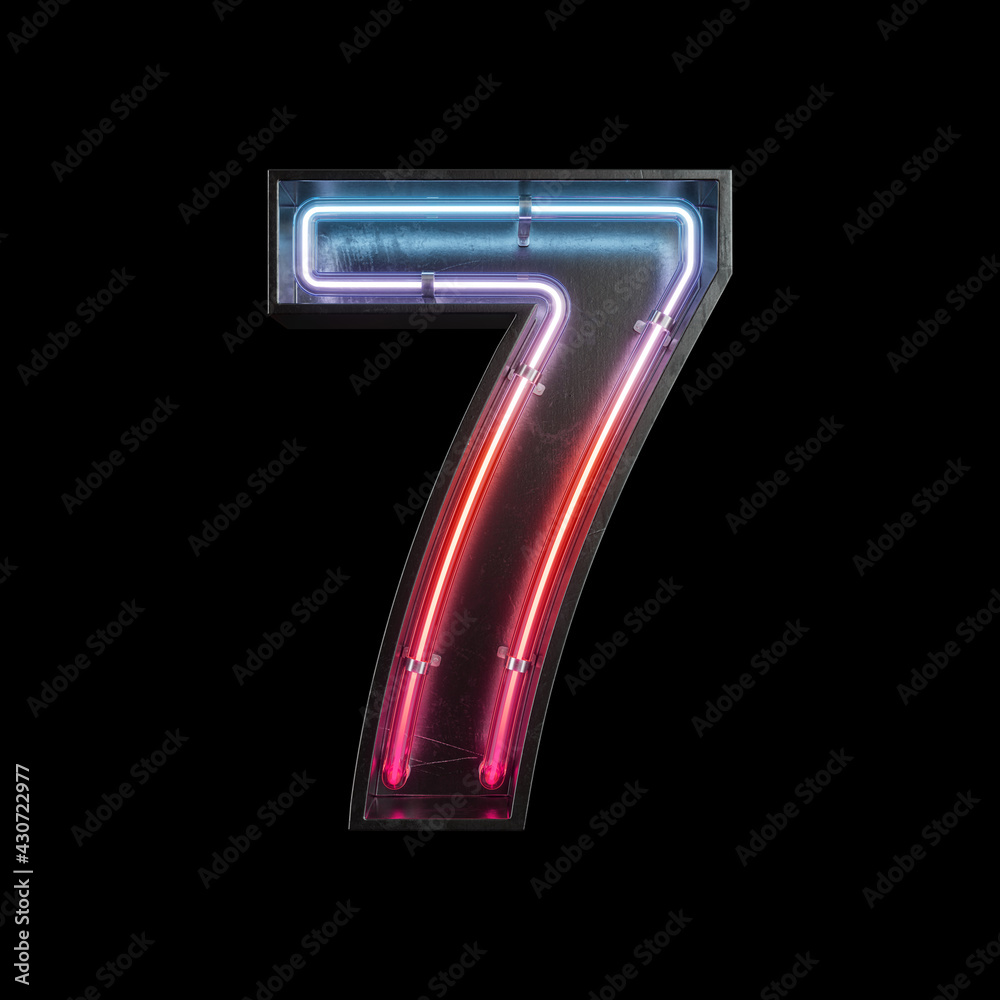 Number 7, Alphabet made from Neon Light with clipping path Stock Photo ...