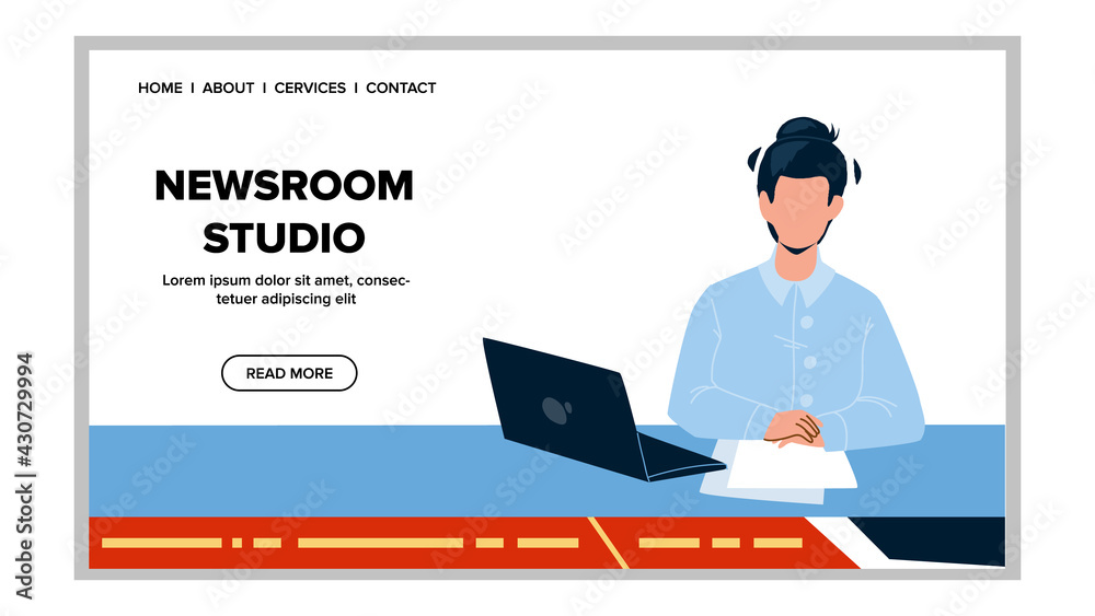 Newsroom Studio News Presenter Workplace Vector. Speaker Presenting Tv ...