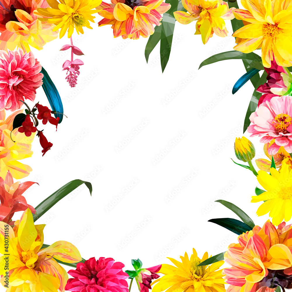 Vector floral frame with vibrant exotic red and yellow flowers. Floral ...