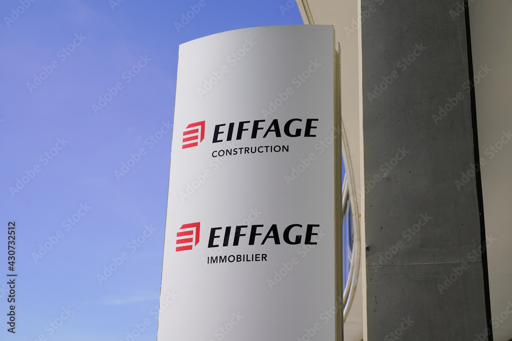 Eiffage construction immobilier logo and sign text on office building ...