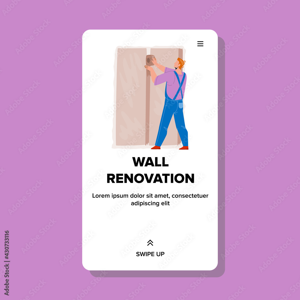 Wall Renovation Interior Making Repairman Vector. Builder Working And ...