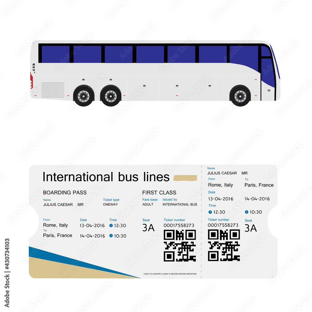 Vector illustration bus and boarding pass ticket template design ...