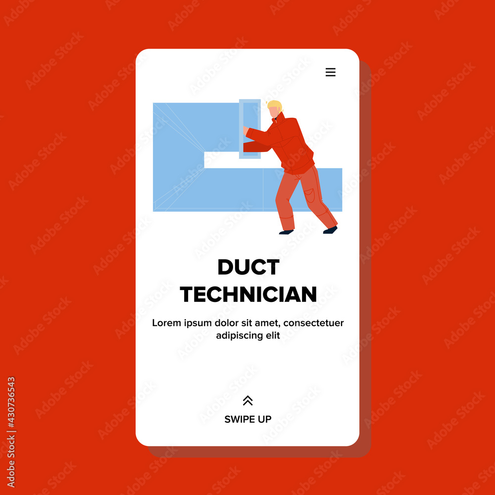 Duct Technician Checking Industry Pipe Vector. Duct Technician Repair ...