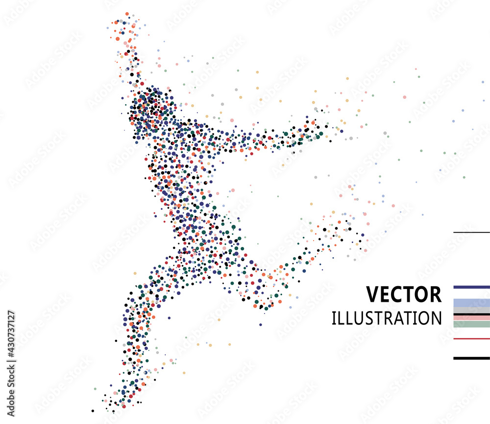 Colored polka dots composed of jumping people, vector illustration ...