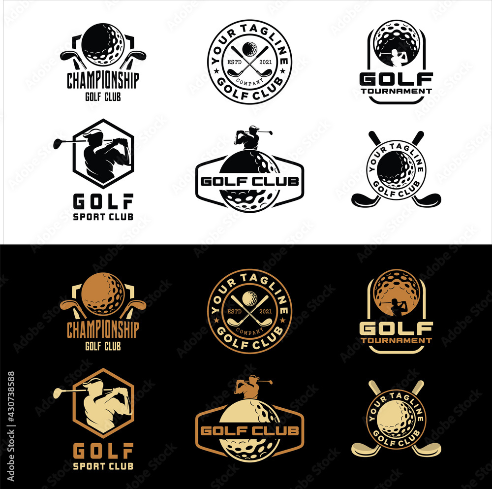 Set of Golf club sport icons and badges. Vector symbols of golf player ...