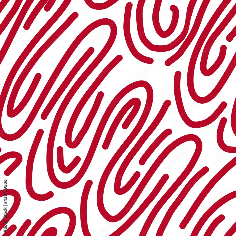 Seamless geometric pattern of red sinuous lines on a white background ...