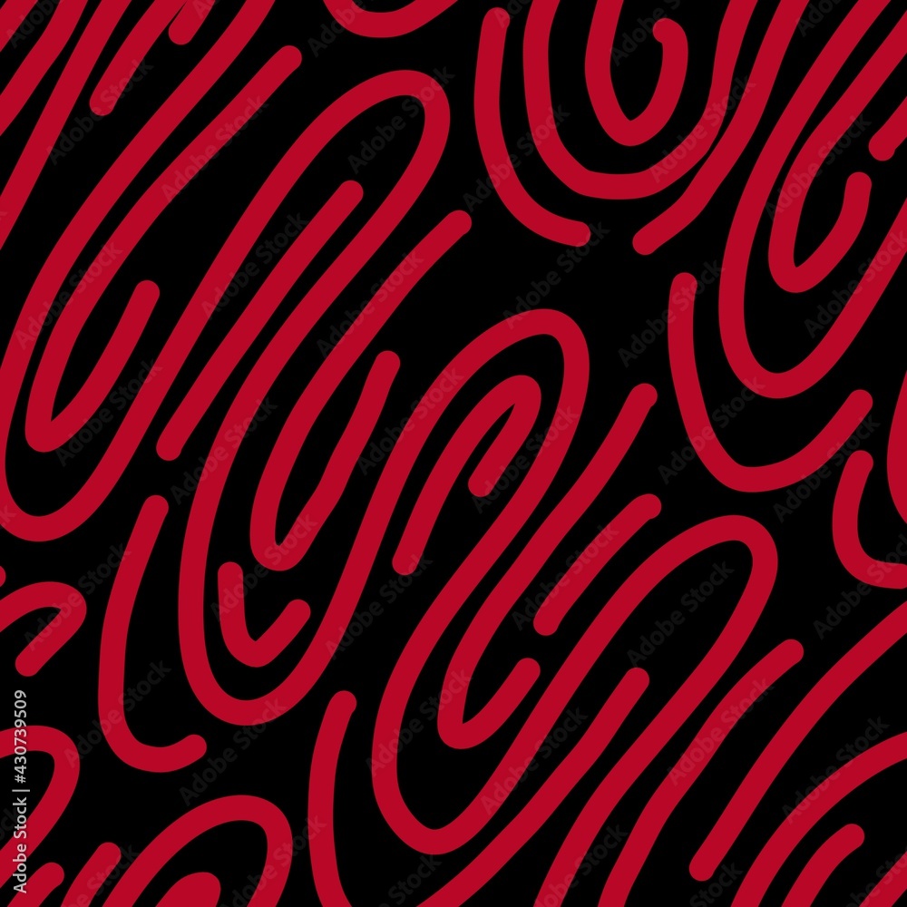 Seamless geometric pattern of red sinuous lines on a black background ...