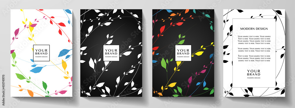 Eco friendly cover, frame design set with colorful leaf (branch ...