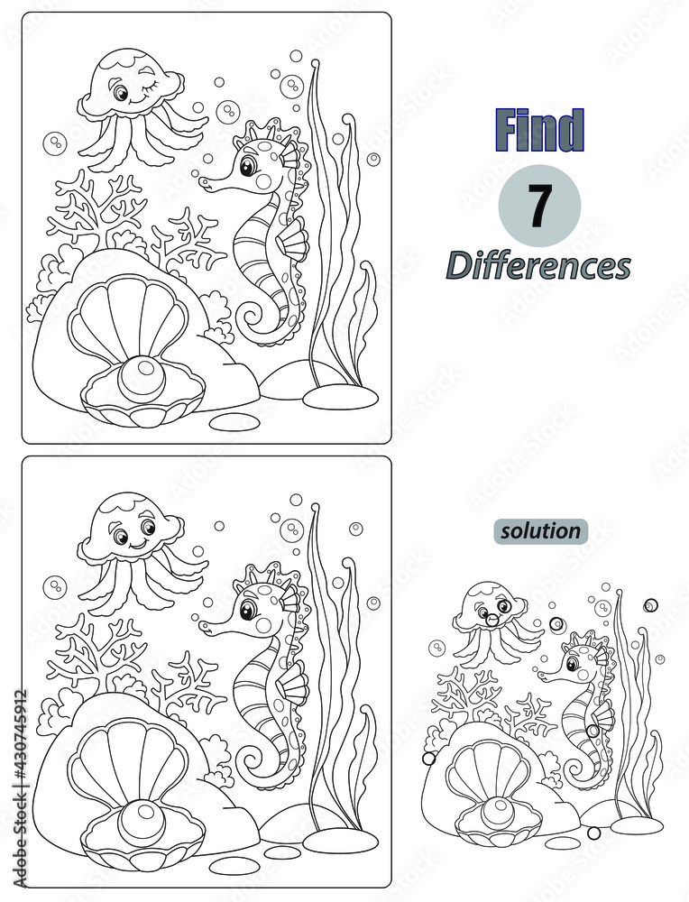 Black and White Cartoon Illustration of Finding Differences Between ...
