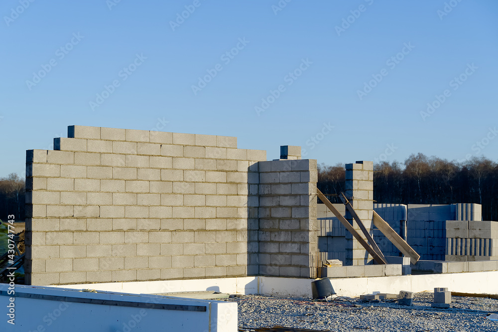 Construction site of a private house. unfinished house made of expanded ...