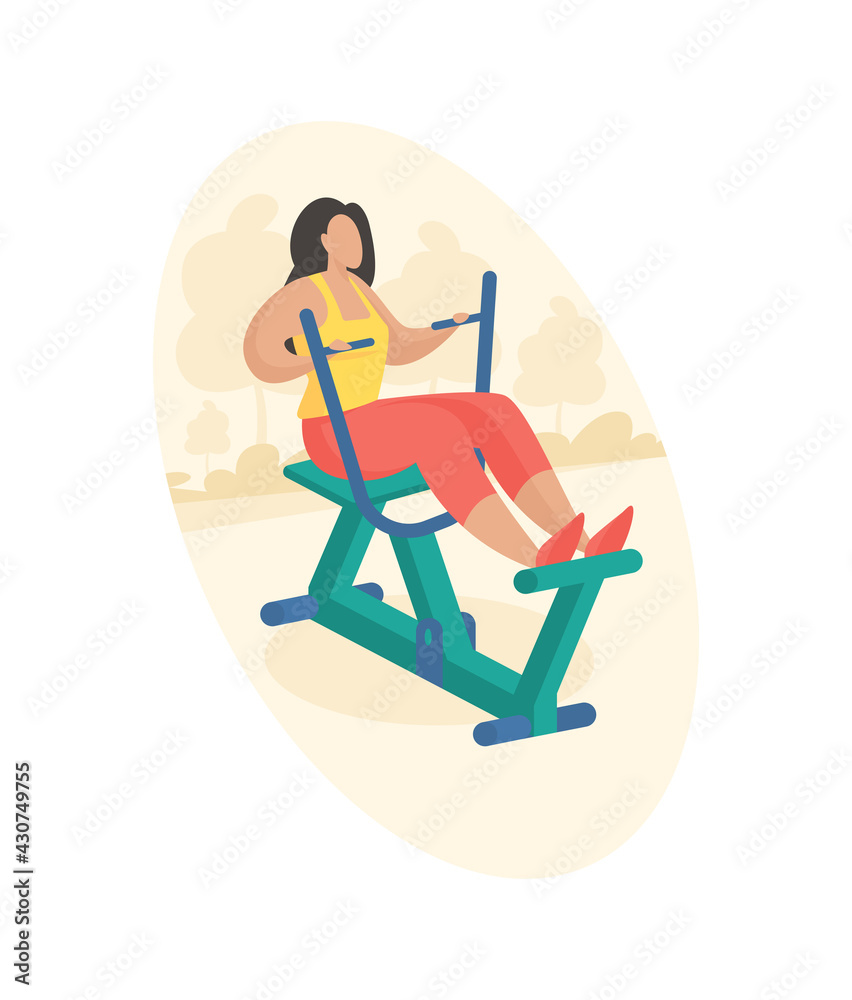 Outdoor fitness equipment flat illustration. Male cartoon character ...