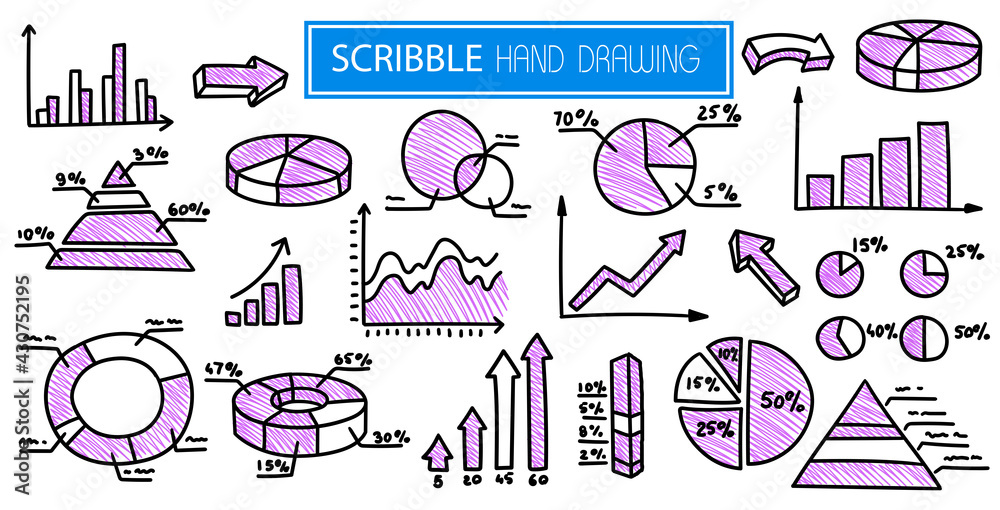 Set of hand drawn business illustrations diagrams and charts, doodle ...