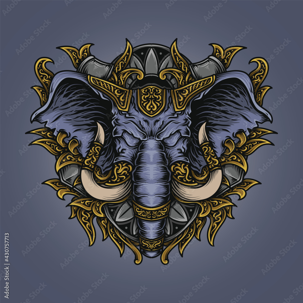 artwork illustration and t shirt design elephant head engraving ...