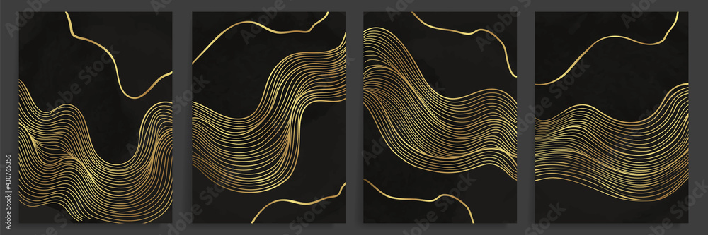 Luxury gold line art background vector. Minimalist modern contour ...