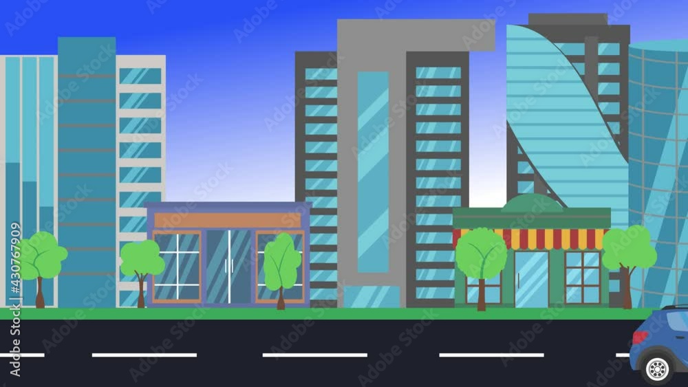 cars driving rides around city, 2d animation, flat design background ...