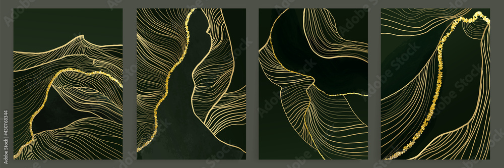 Luxury gold line art background vector. Minimalist modern contour ...