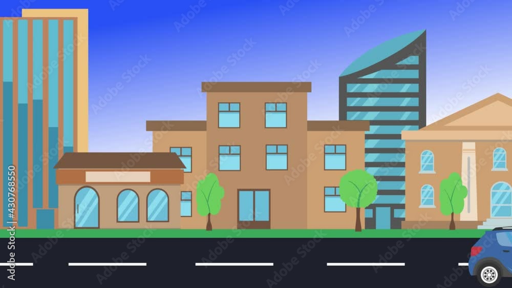 cars driving rides around city, 2d animation, flat design background ...