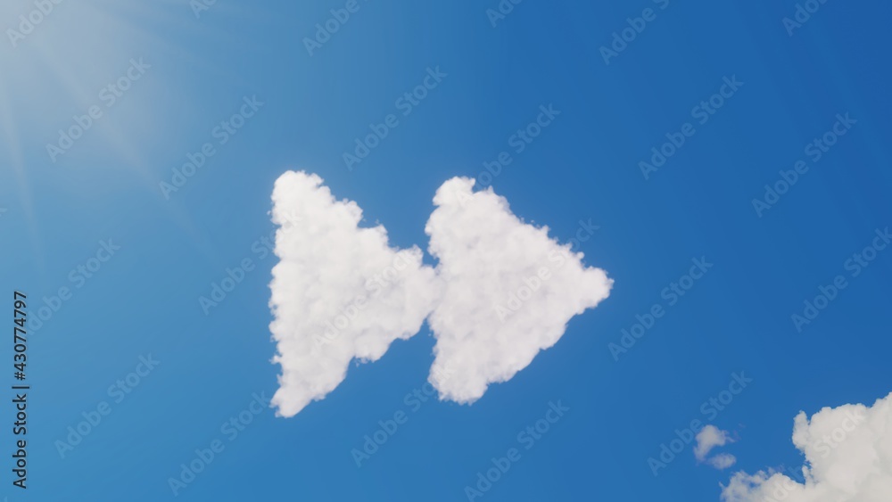 3d rendering of white clouds in shape of symbol of fast forward on blue ...