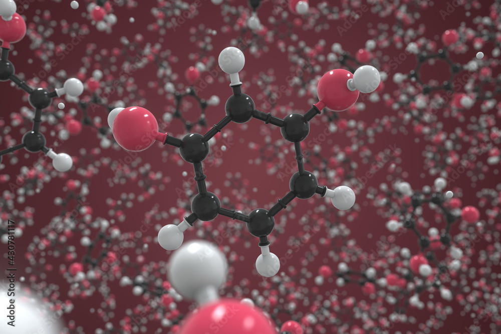 Molecule of resorcinol, ball-and-stick molecular model. Scientific 3d ...