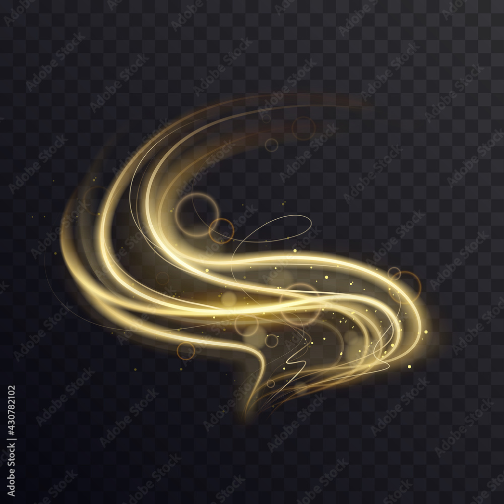 Golden soft light wave with sparkle bokeh, abstract effect vector ...