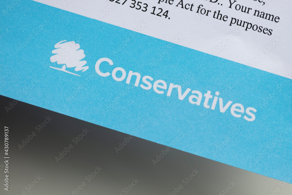 LONDON, UK - April 2021: Conservative political party logo on campaign ...