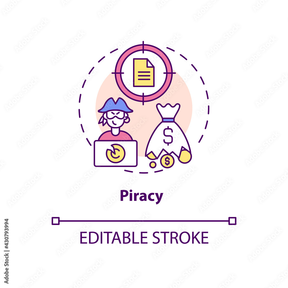 Piracy concept icon. Copyright infringement type idea thin line ...