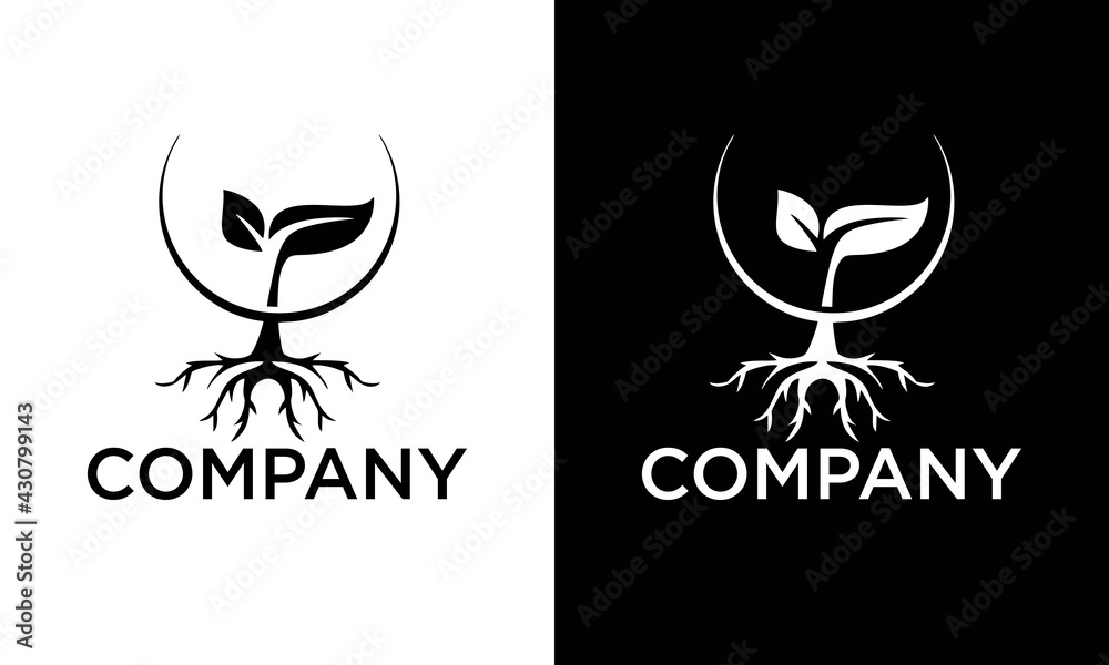 Sprout with roots black silhouette. abstract tree and root logos ...