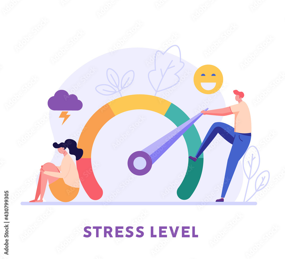 People near the mood scale. Concept of emotional overload, stress level ...
