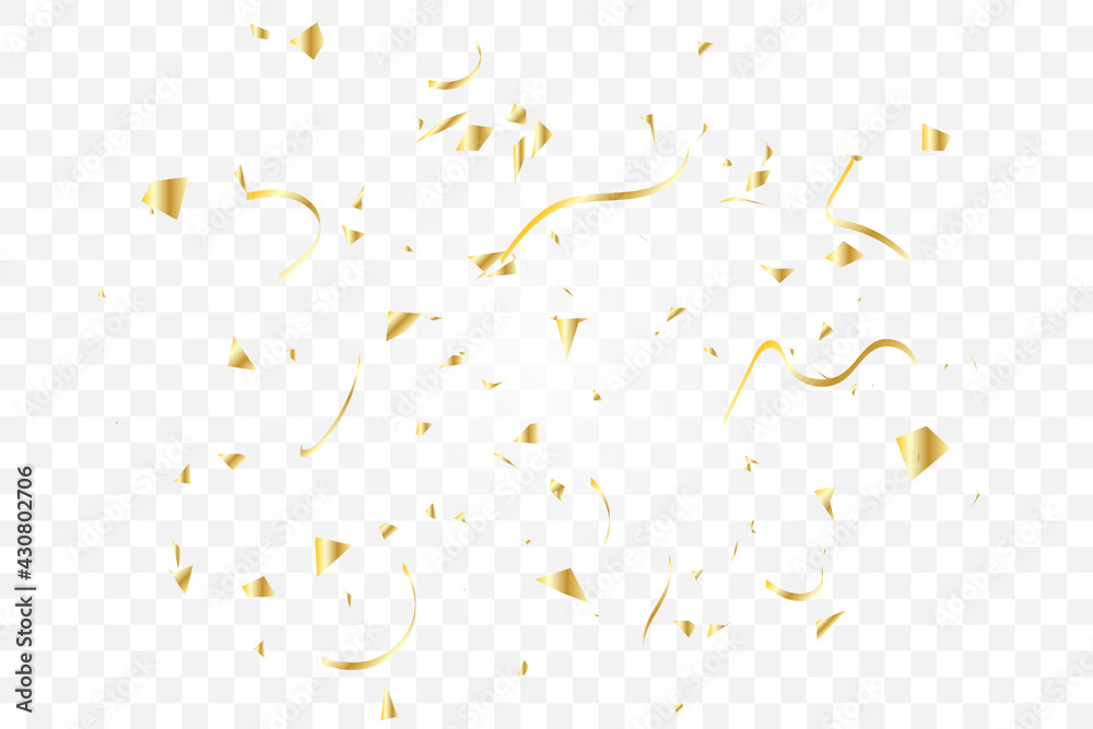 Golden Tiny Confetti And Streamer Ribbon Falling On Transparent Background. Vector Stock Vector ...