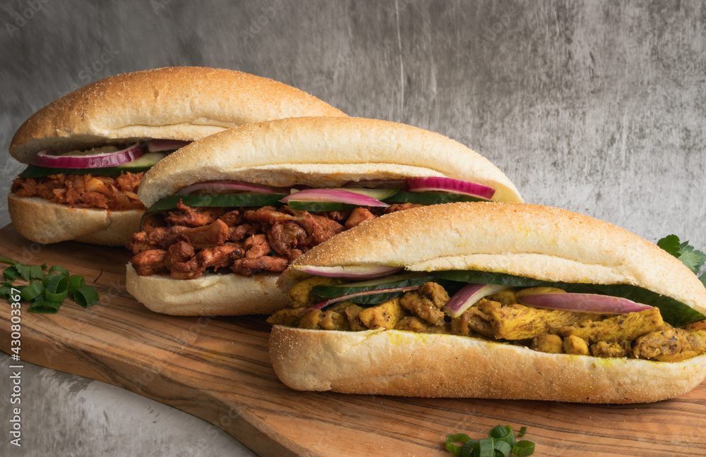 Indian Surinamese sandwiches filled with roti chicken curry, cod fish ...