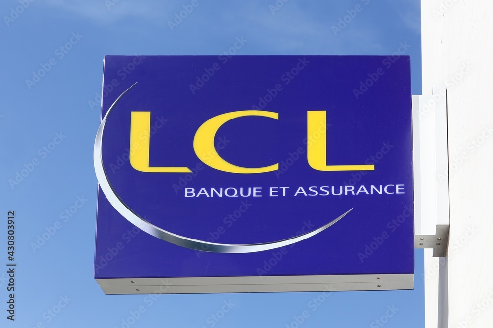 Lyon, France - April 9, 2019: LCL or Credit Lyonnais logo on a wall ...