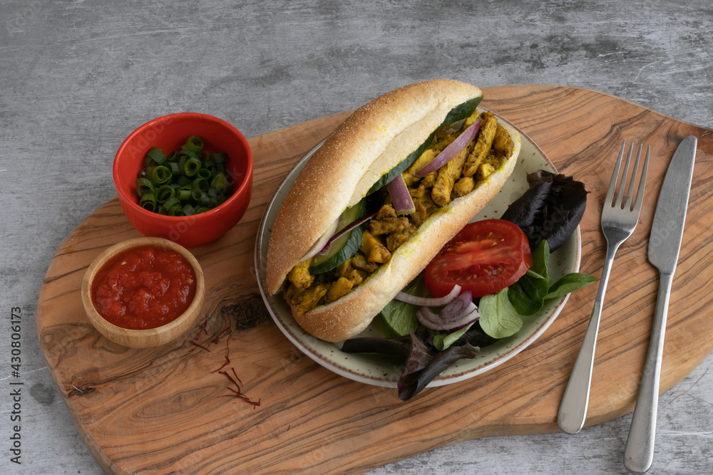 Indian Surinamese sandwiches filled with roti chicken curry, cod fish ...