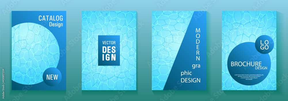 Catalog cover vector templates. Blue sea water waves texture backdrops ...