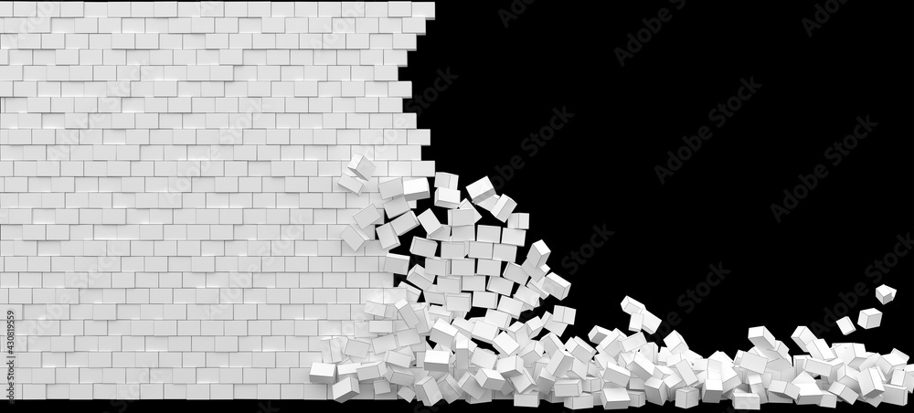 Broken white brick wall on a black background 3d rendering Stock ...
