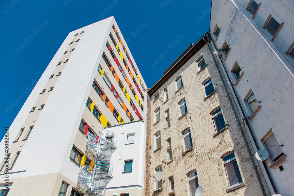 Old, Ancient and new residential side by side buildings. New High rise ...